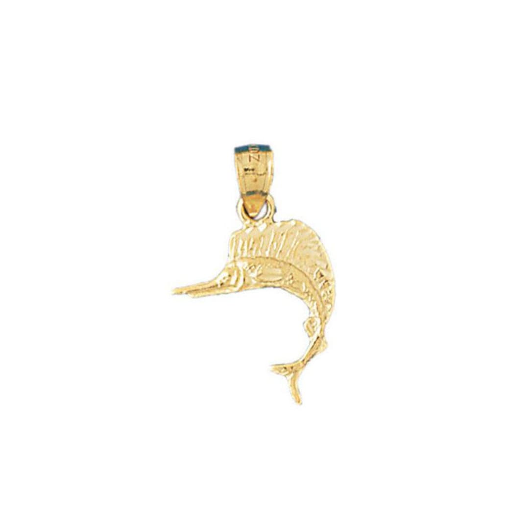 14k Solid Yellow Gold Marlin Nautical Charm Fish Pendant - Etsy