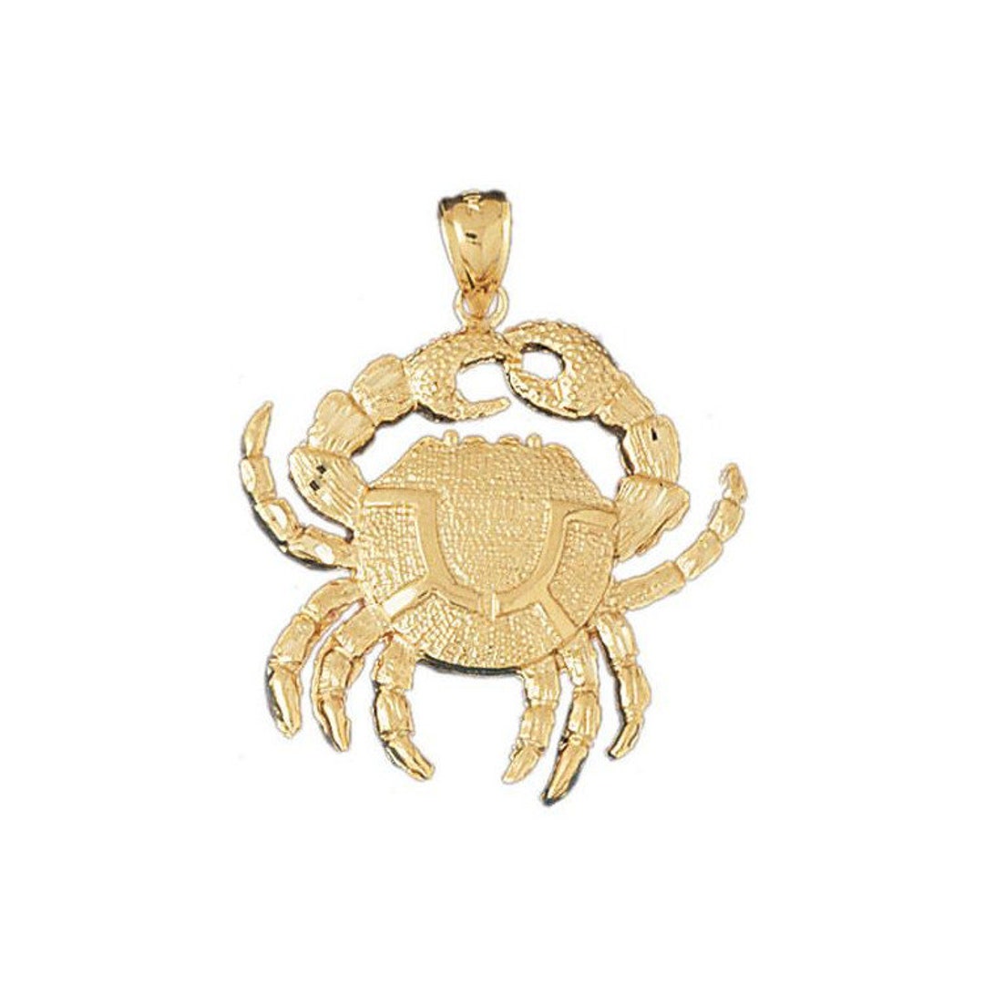 14k Solid Yellow Gold Crab Pendant Nautical Charm - Etsy