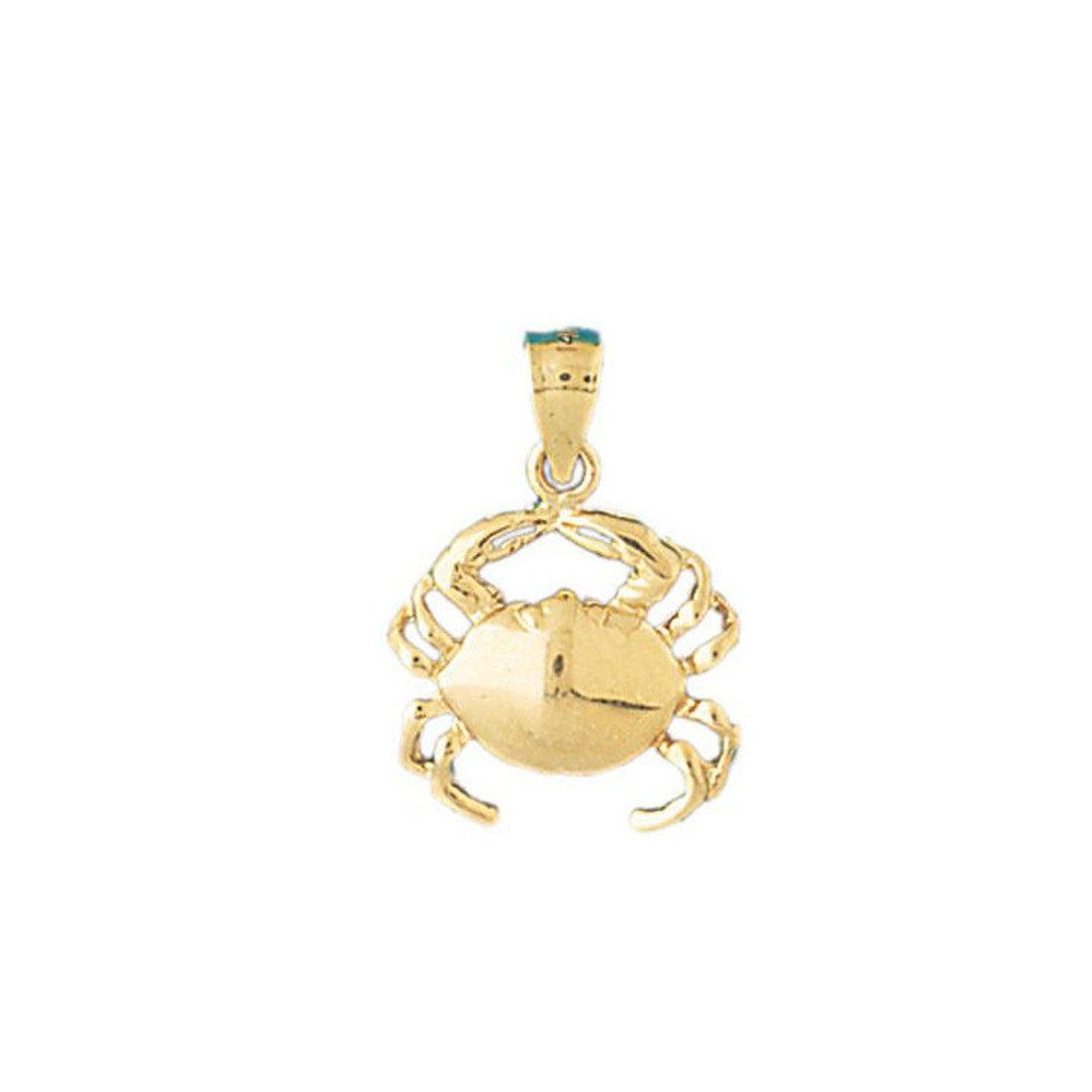 14k Solid Yellow Gold Crab Pendant Nautical Charm - Etsy