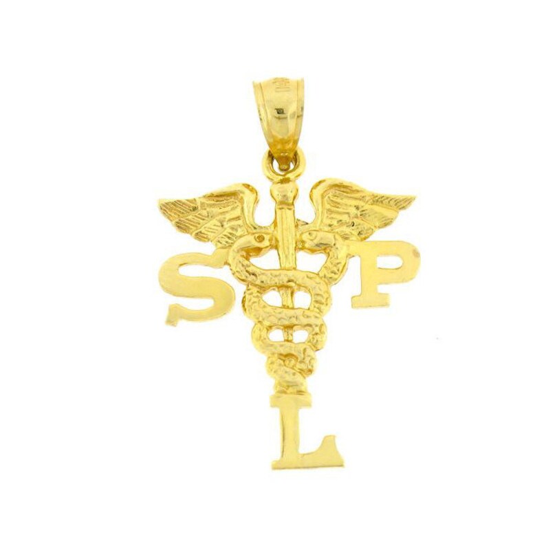 14k Solid Yellow Gold Caduceus Pendant Medical Doctor Nurse Necklace ...