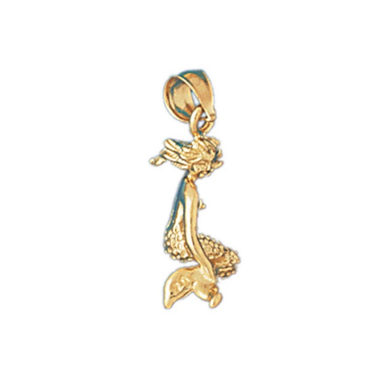 14k Solid Yellow Gold Mermaid Nautical Charm Fish Pendant - Etsy