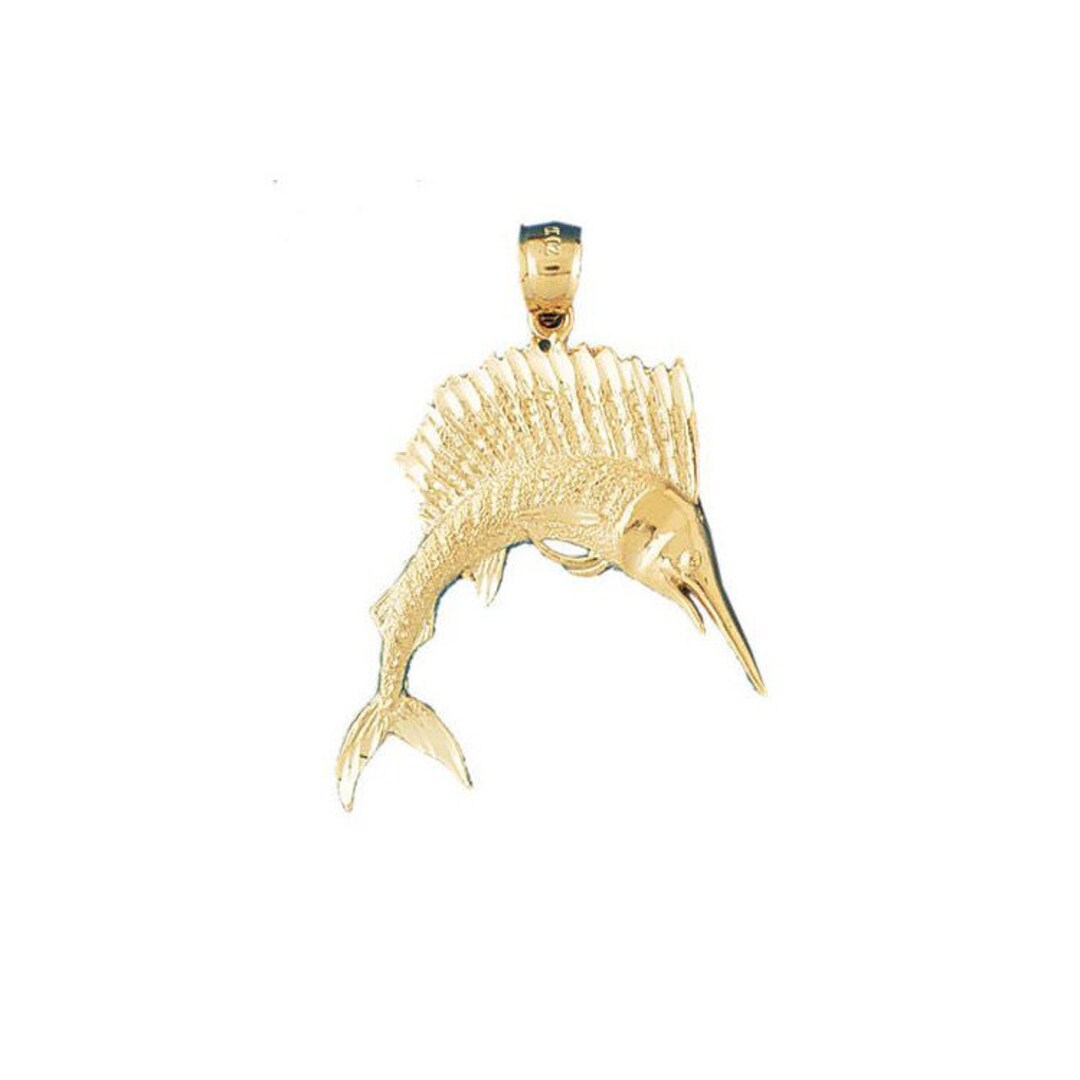 14k Solid Yellow Gold Marlin Nautical Charm Fish Pendant - Etsy