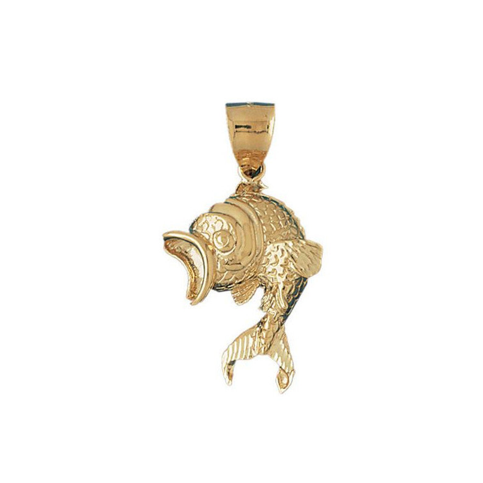 14k Solid Yellow Gold Goldfish Nautical Charm Fish Pendant - Etsy
