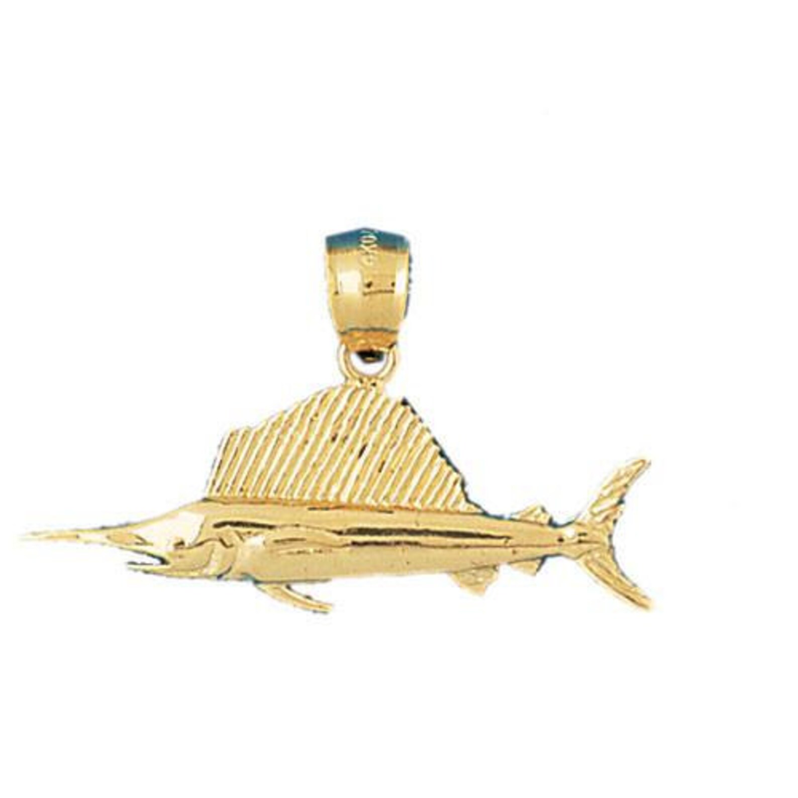 14k Solid Yellow Gold Sailfish Pendant Nautical Charm | Etsy