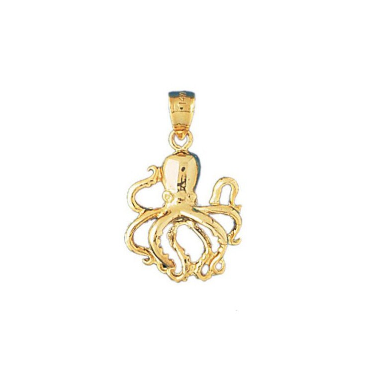 14k Solid Yellow Gold Octopus Nautical Charm Fish Pendant | Etsy