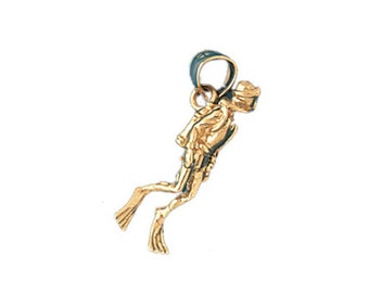 14k Gold Scuba Diver Pendant Nautical Charm - Etsy