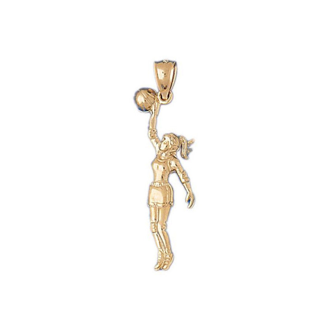 14k Solid Yellow Gold Basketball Charm Sports Pendant Basketball Player ...
