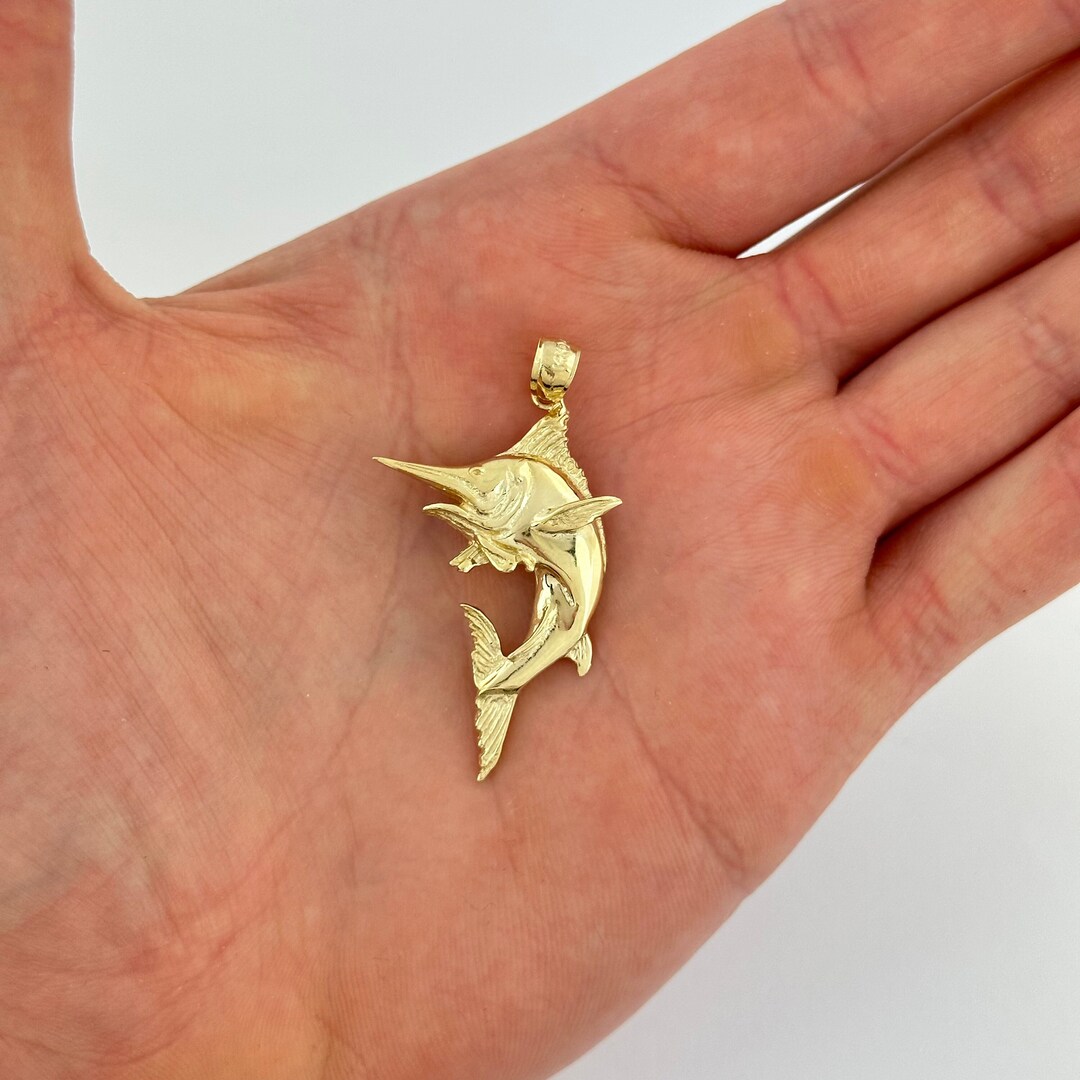 14k Solid Yellow Gold Marlin Nautical Charm Fish Pendant - Etsy