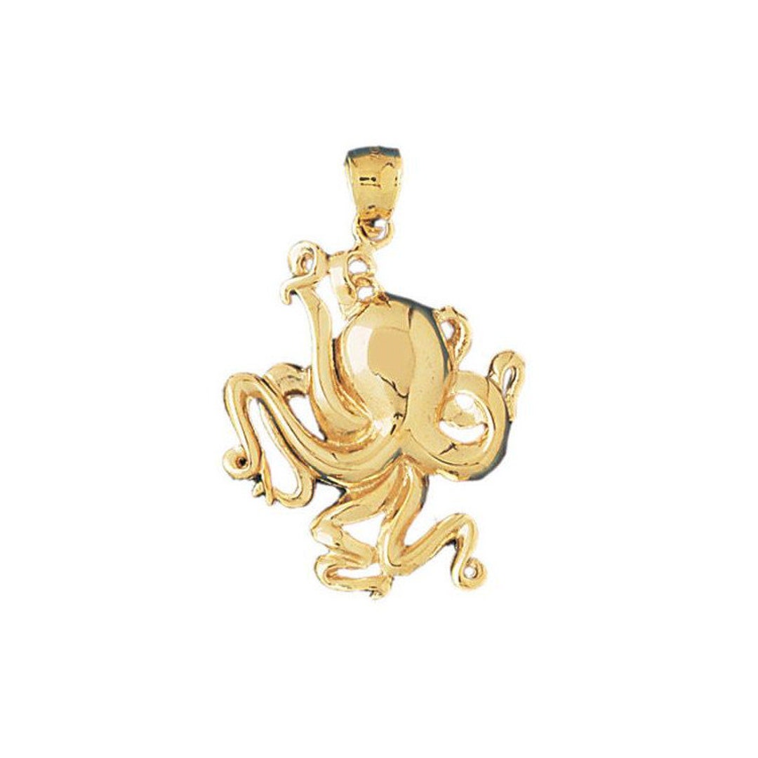 14k Solid Yellow Gold Octopus Nautical Charm Fish Pendant - Etsy