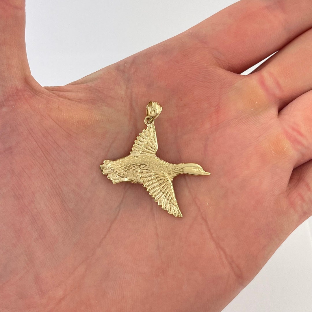 14k Solid Yellow Gold Duck Flying Charm Animal Bird Pendant - Etsy