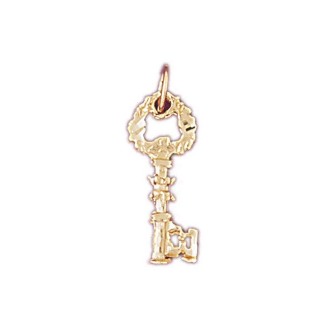 14k Solid Gold Key Pendant Charm - Key to My Heart Love Necklace Charm ...