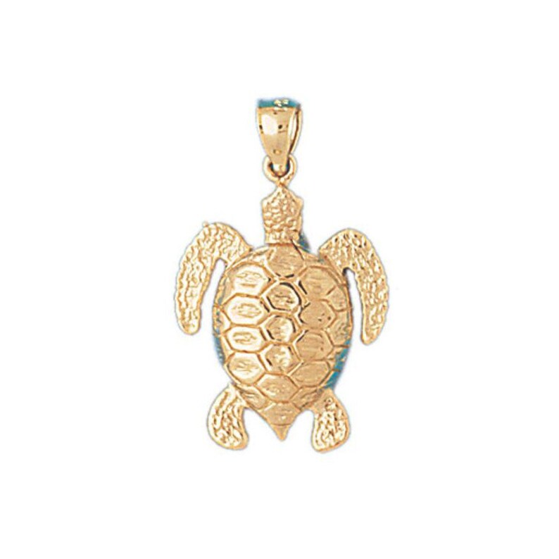 14k Solid Yellow Gold Turtle Pendant Nautical Charm - Etsy