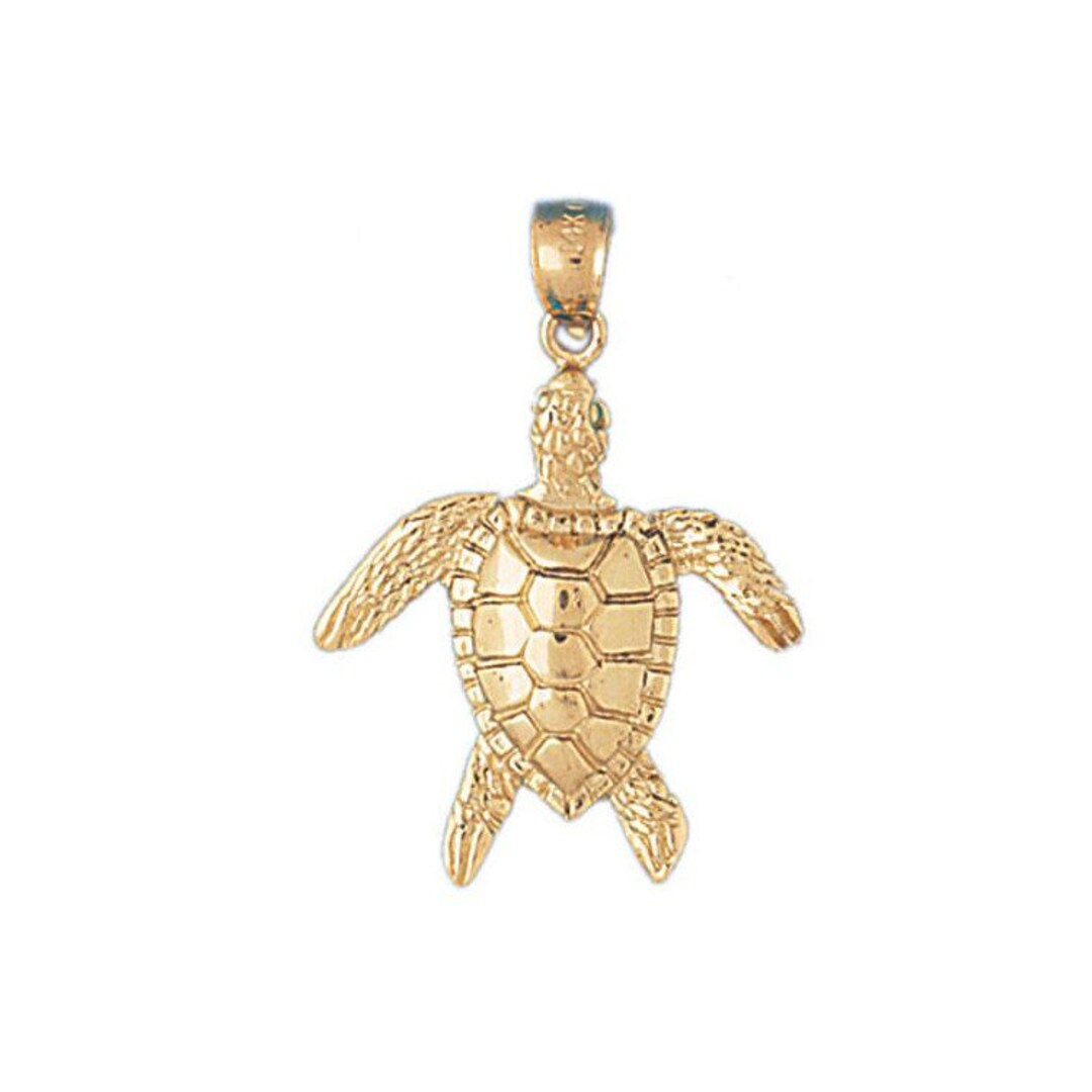 14k Solid Yellow Gold Turtle Pendant Nautical Charm - Etsy