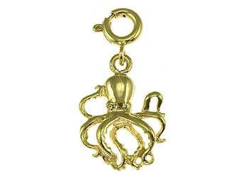 14k Solid Yellow Gold Octopus Nautical Charm Fish Pendant | Etsy