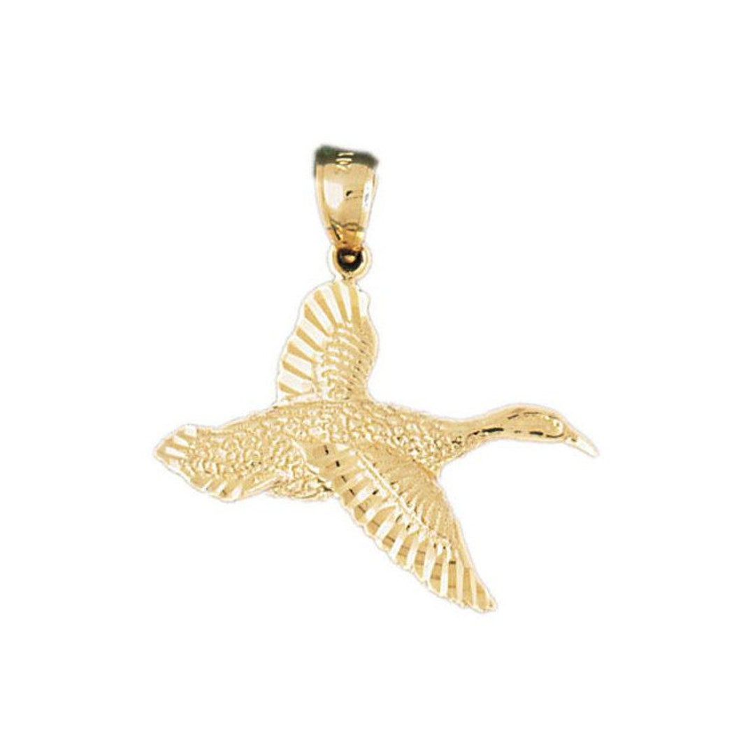 14k Solid Yellow Gold Duck Flying Charm Animal Bird Pendant - Etsy