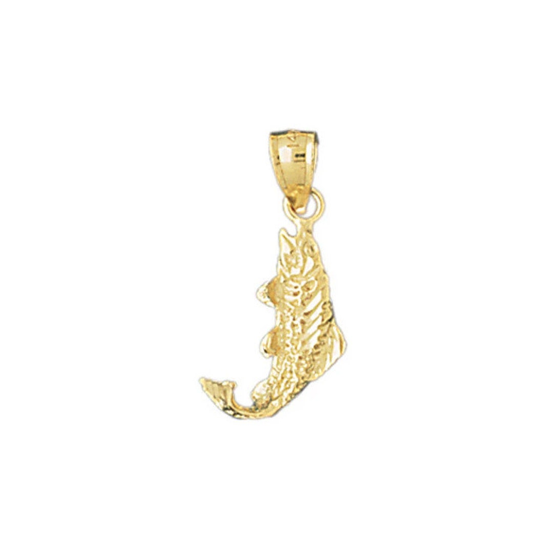 14k Solid Yellow Gold Bass Fish Pendant Nautical Charm - Etsy