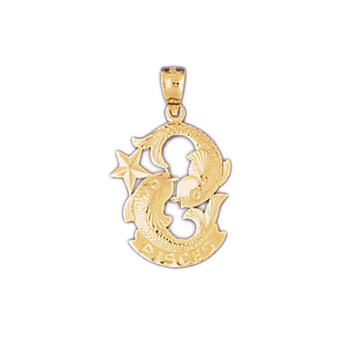 Solid 14k Yellow Gold Pisces Zodiac Sign Charm Horoscope Symbol Pendant ...