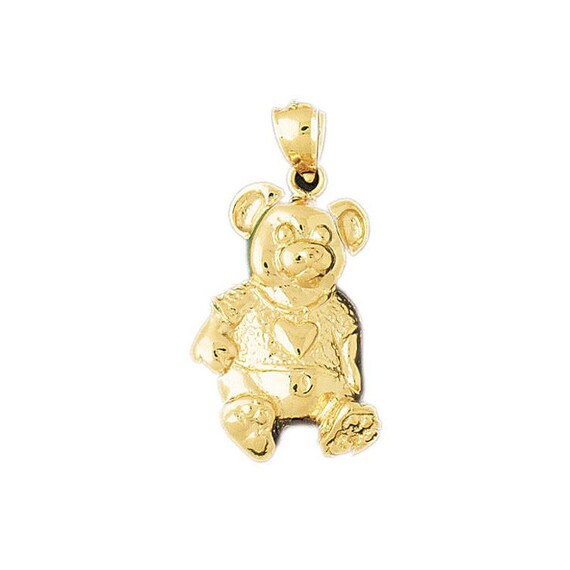 14k Solid Yellow Gold Teddy Bear Charm Animal Baby Bear | Etsy