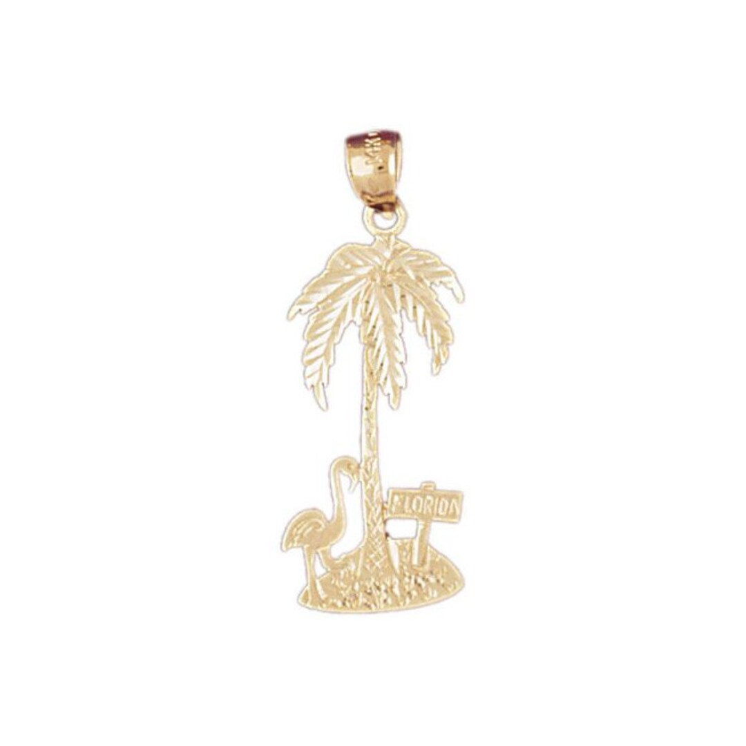 14k Yellow Gold Palm Tree Pendant Small Charm Gift - Etsy