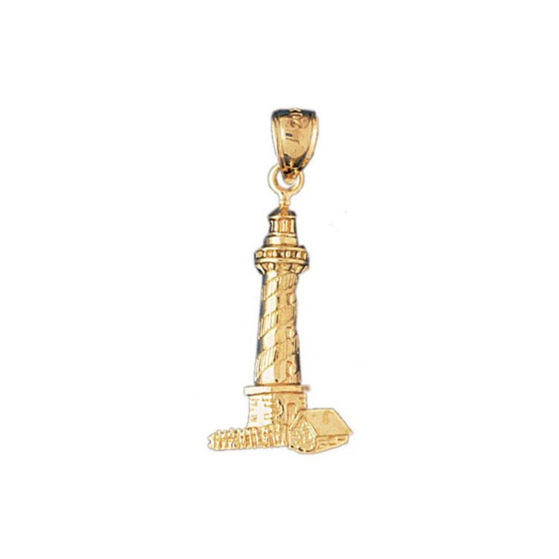 14k Yellow Gold Lighthouse Nautical Charm Solid Gold Pendant | Etsy