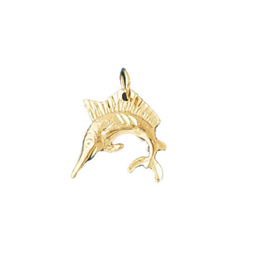14k Solid Yellow Gold Marlin Nautical Charm Fish Pendant - Etsy