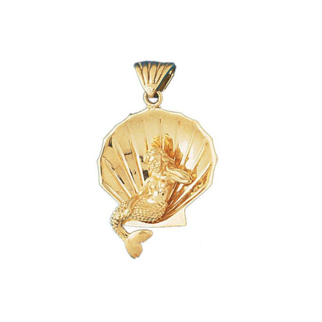 14k Solid Yellow Gold Merman Nautical Charm Fish Pendant - Etsy
