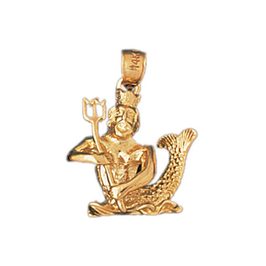 14k Solid Yellow Gold Merman Nautical Charm Fish Pendant - Etsy