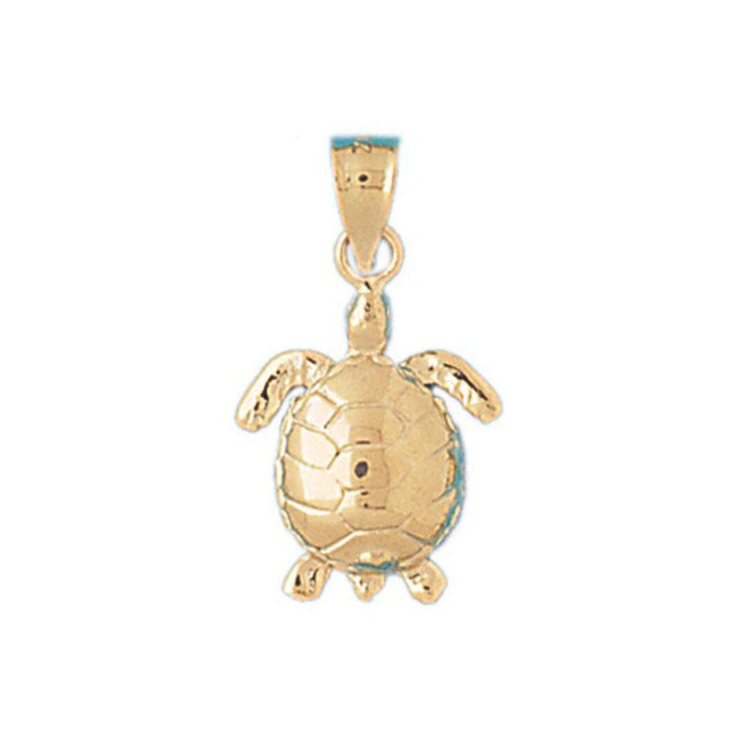 14k Solid Yellow Gold Turtle Pendant Nautical Charm - Etsy