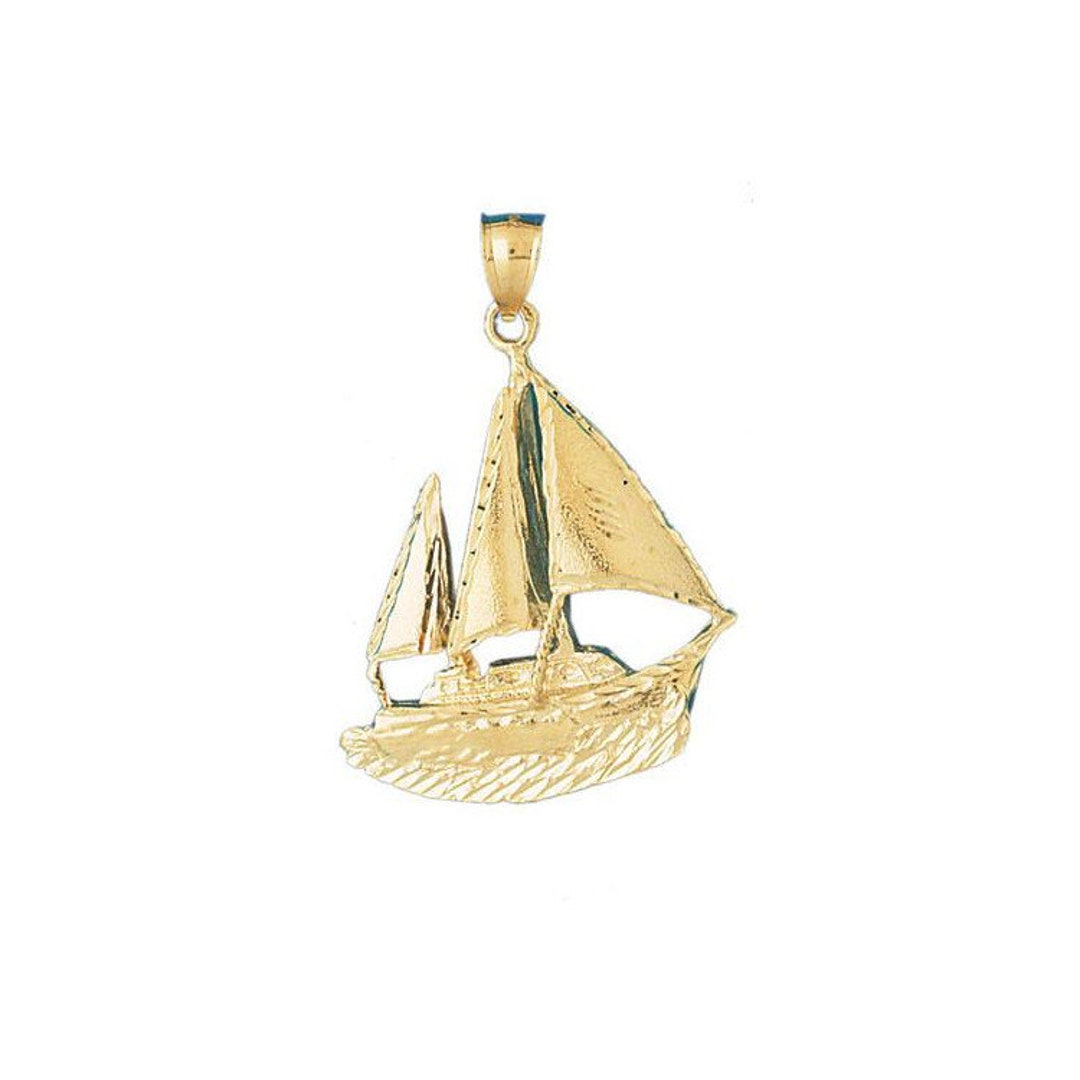 14k Yellow Gold Sailboat Charm Nautical Pendant Gift - Etsy