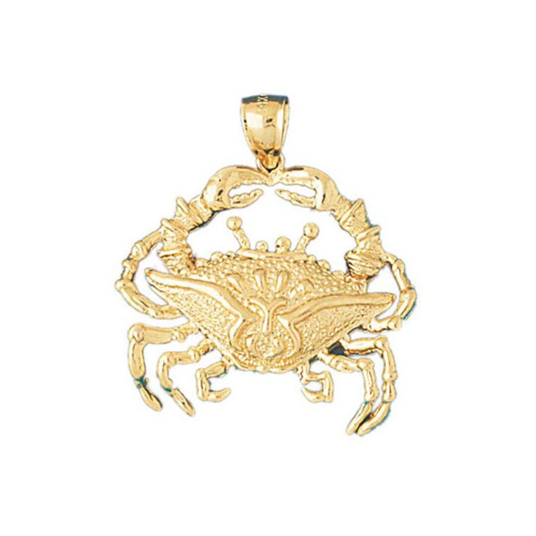 14k Solid Yellow Gold Crab Pendant Nautical Charm - Etsy