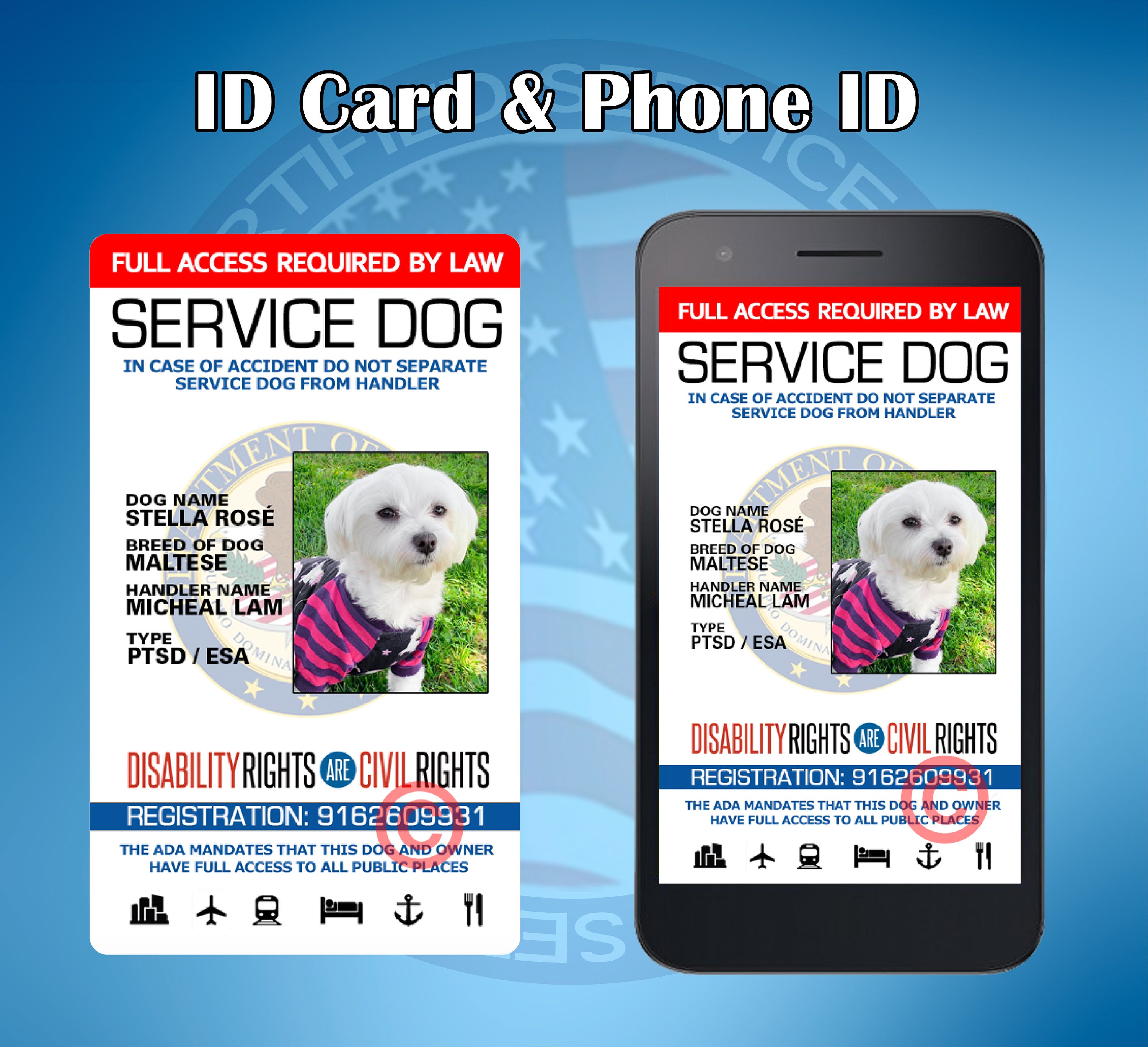  Service Dog Id Card Customized Holographic ESA High Etsy UK