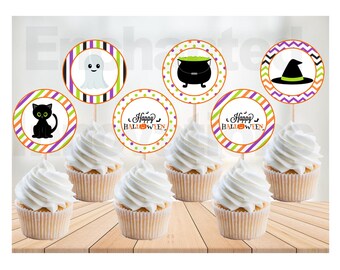 Printable Halloween Cupcake Toppers, Halloween Circles, Spooky Party ...