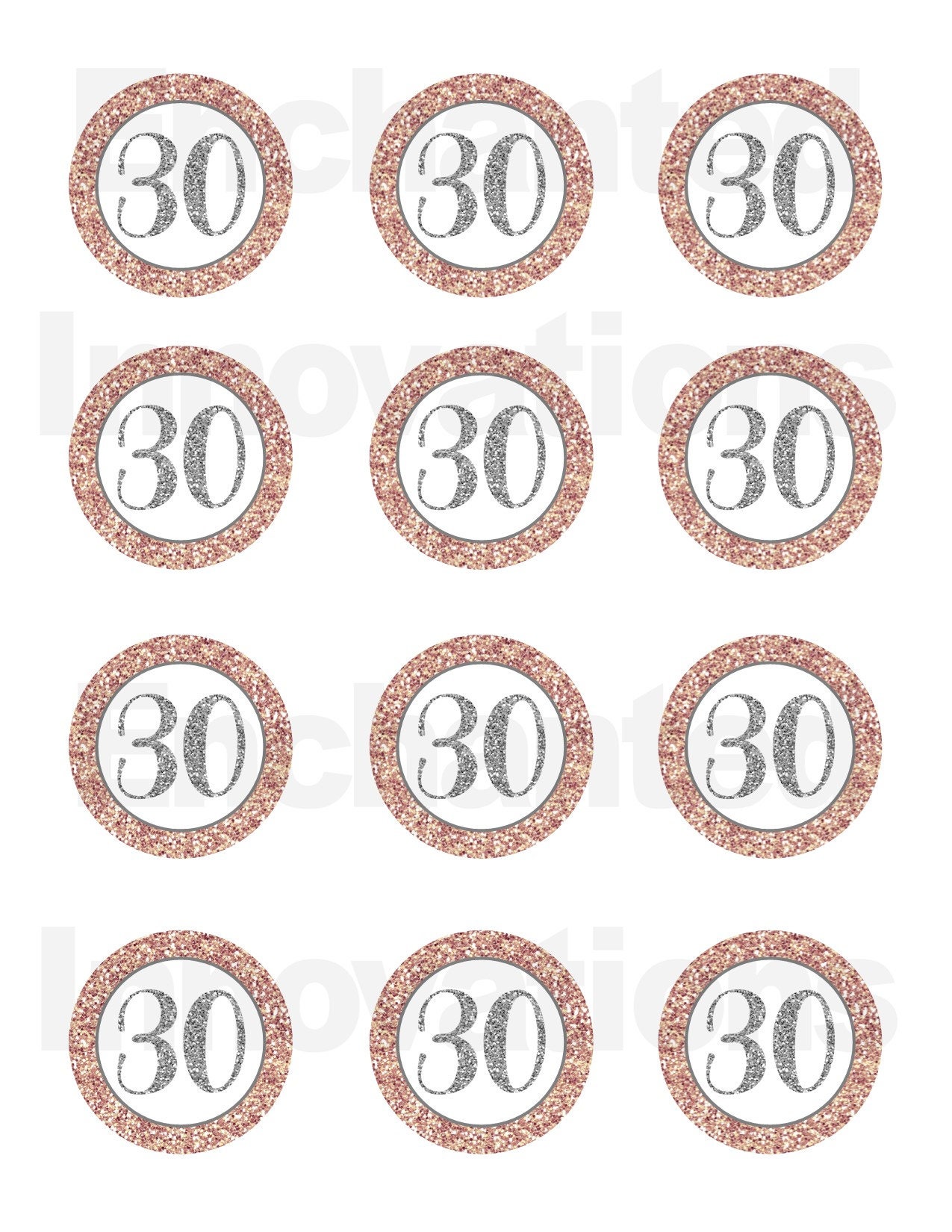 Pink and Silver Glitter 30th Birthday Cupcake Toppers- 30th Birthday ...