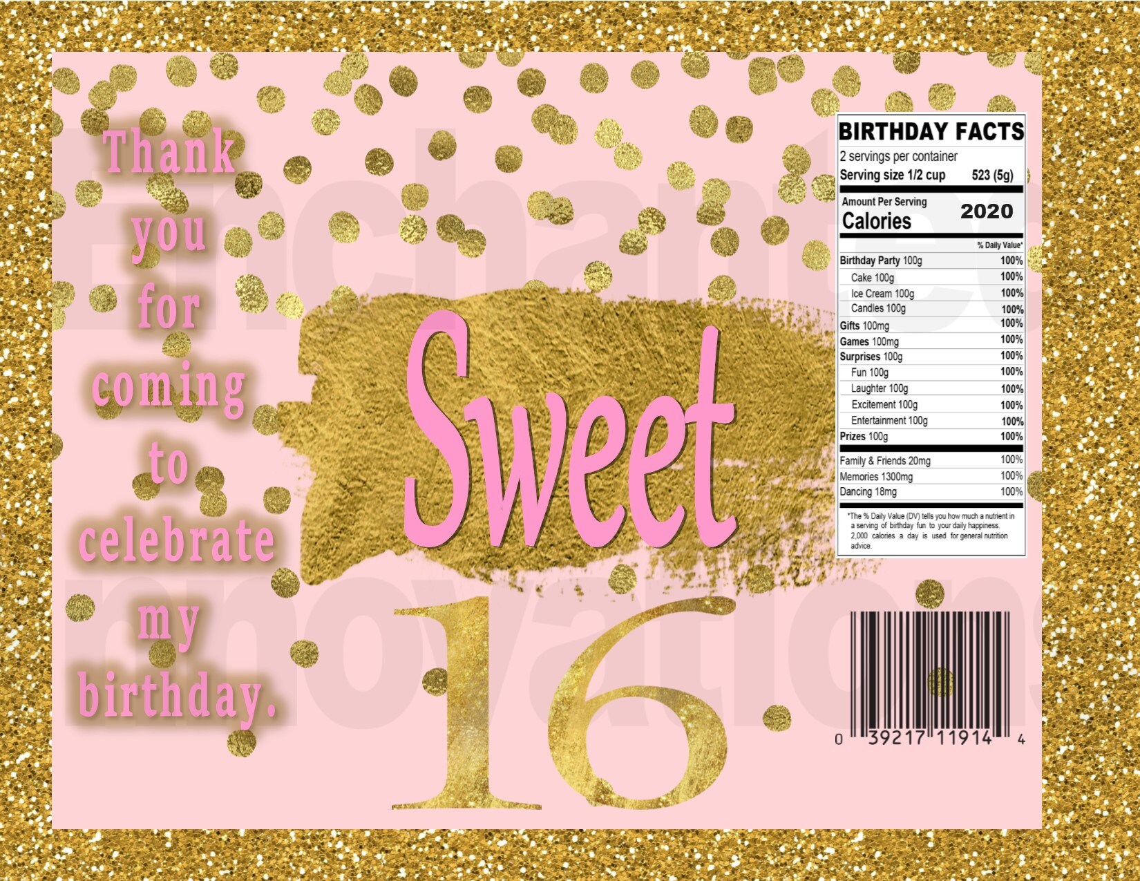 Pink and Gold Sweet 16 Chip Bag - Etsy