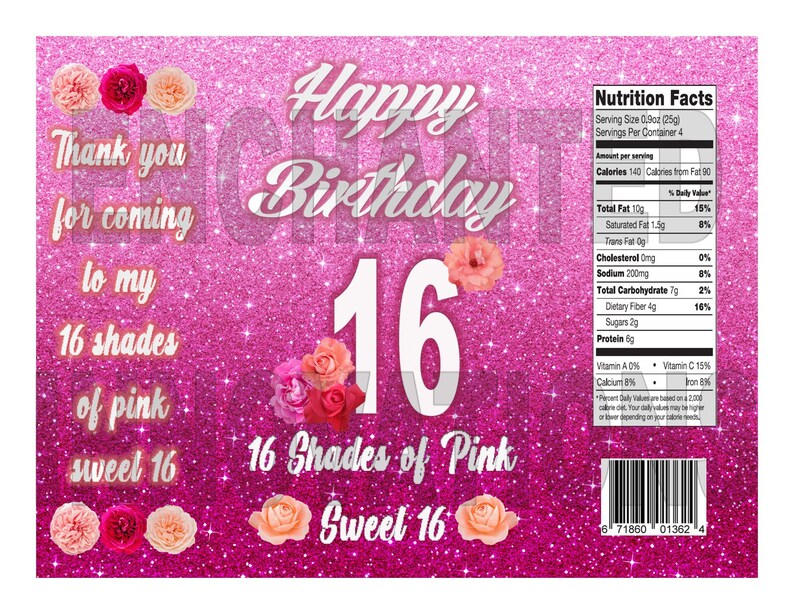 16 Shades of Pink Sweet 16 Chip Bag- Sweet Sixteen Chip Bags- Pink ...