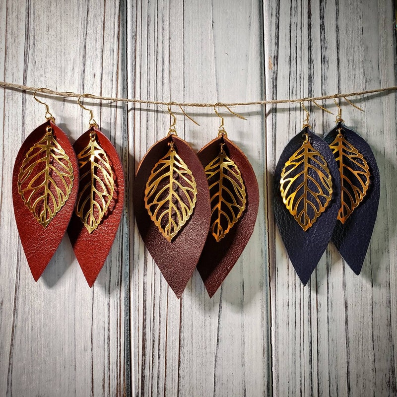 Leather Leaf Earrings - Etsy