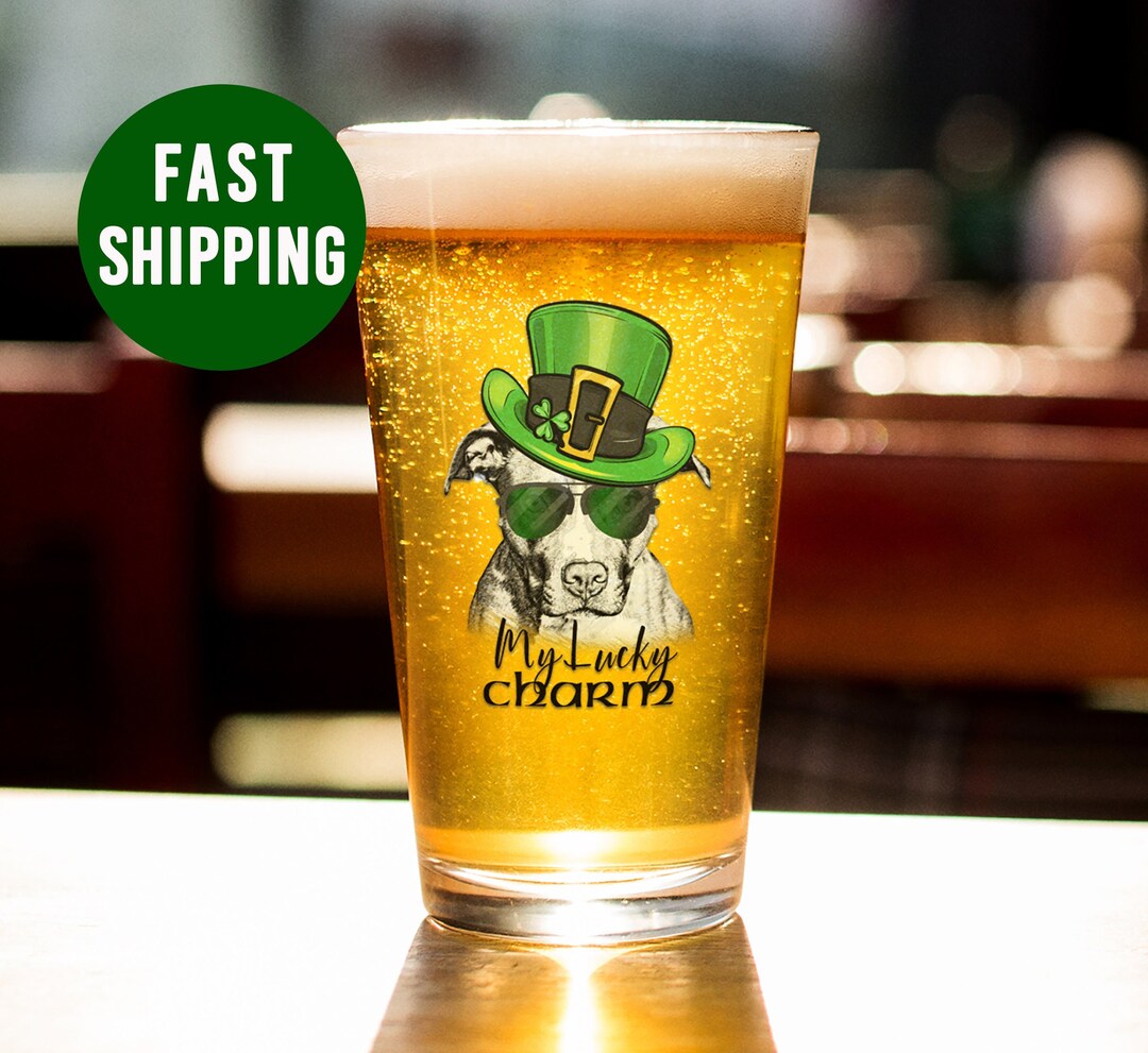 Pit Bull Lucky Charm St Patricks Day Pint Glass, Pitbull Dog, Pit Bull ...