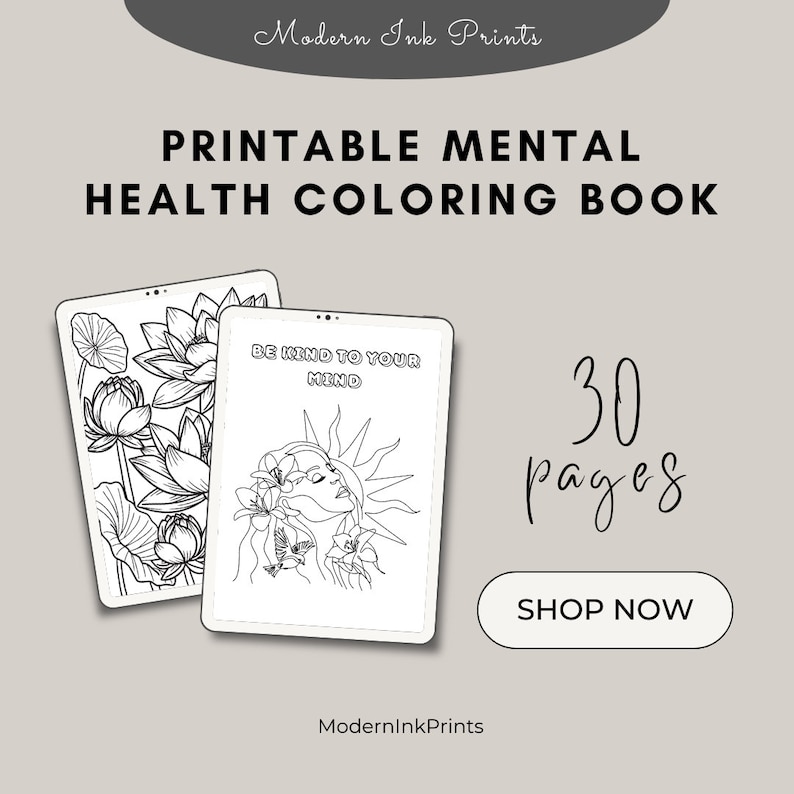Mental Health Coloring Book 30 Pages, Printable Coloring Book - Etsy