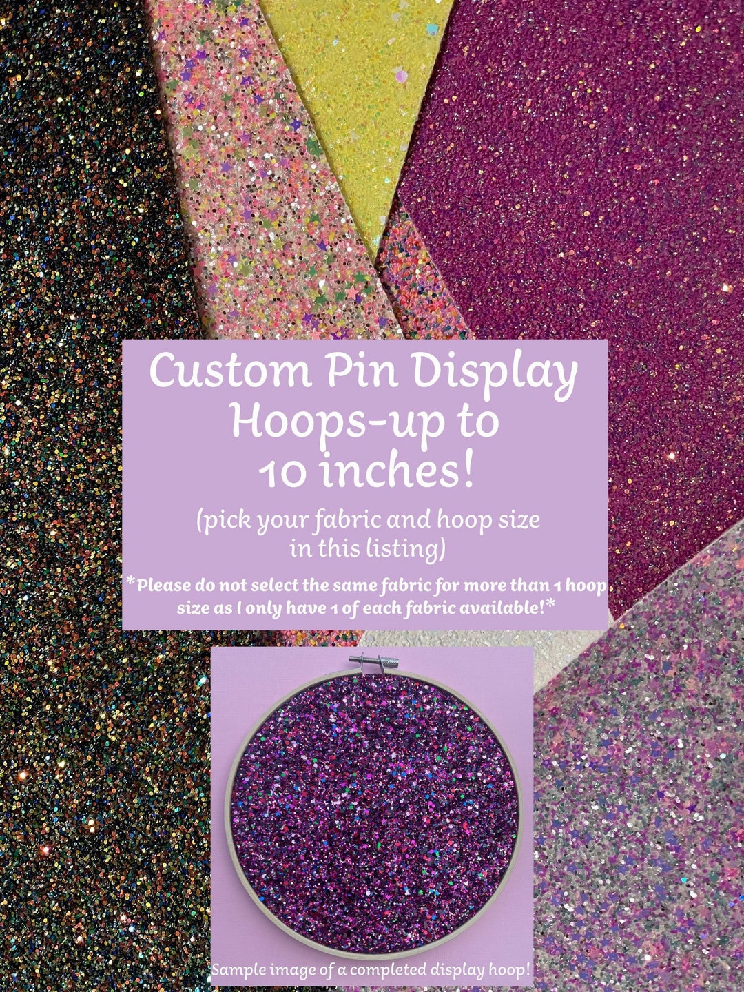 Custom Pin Display Hoop up to 10 Inches, Glitter Pin Display Hoop, Pick ...