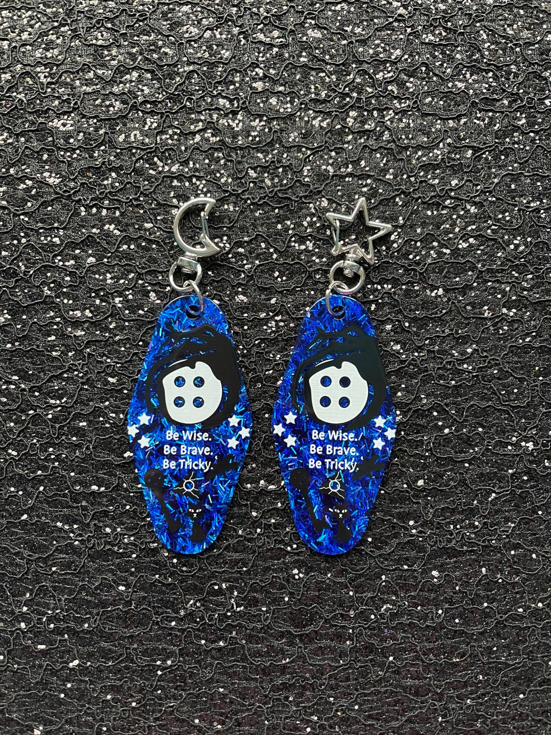 Coraline Inspired Chunky Blue Glitter Acrylic Keychain - Etsy