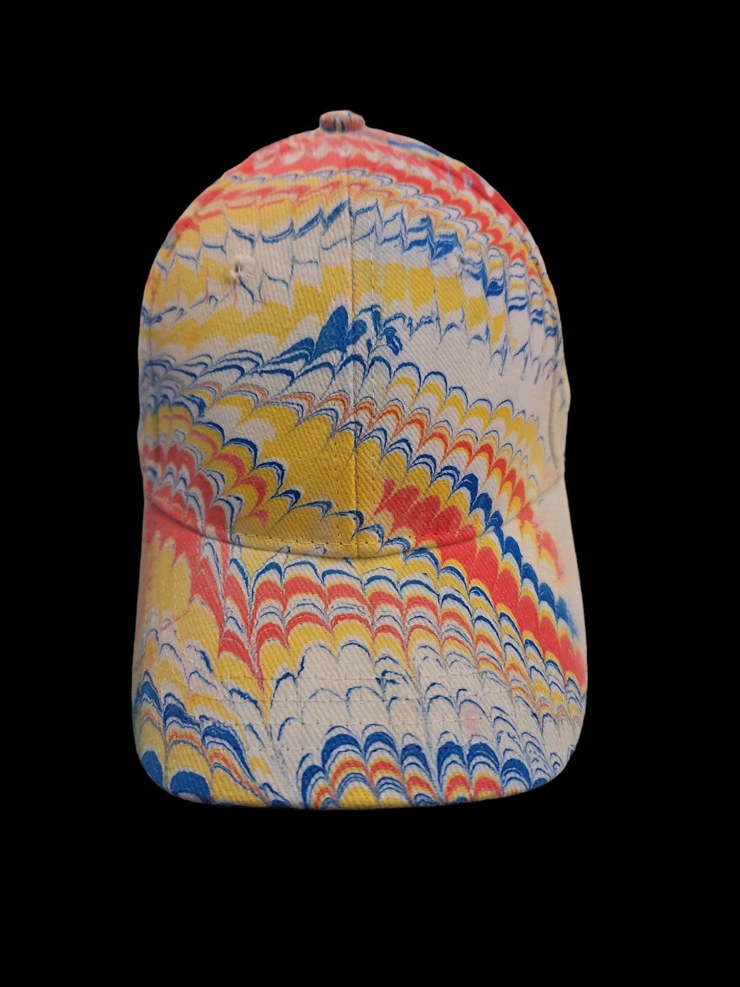 Hand Marbled Yellow, Red and Blue Cap - Etsy