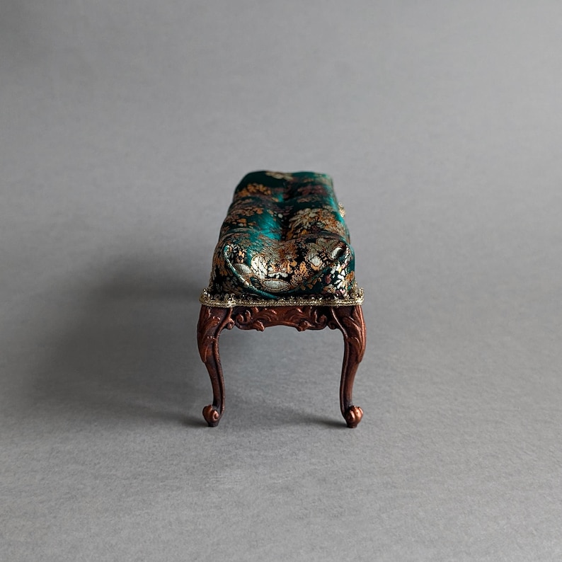 Victorian Bench & Stool Set for BJD 1/6 Scale Emerald Green Brocade ...