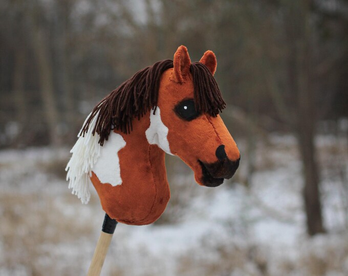Chestnut Pinto Hobby Horse With White Markings; Stick Horse; A4 Size ...
