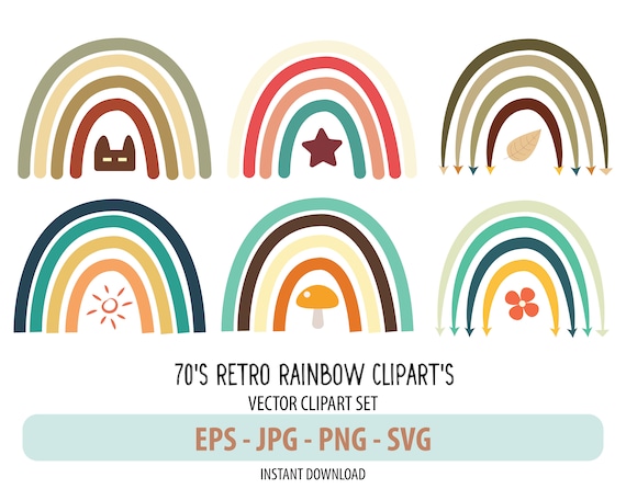 70's Retro Rainbow Clipart's Vintage Rainbow - Etsy