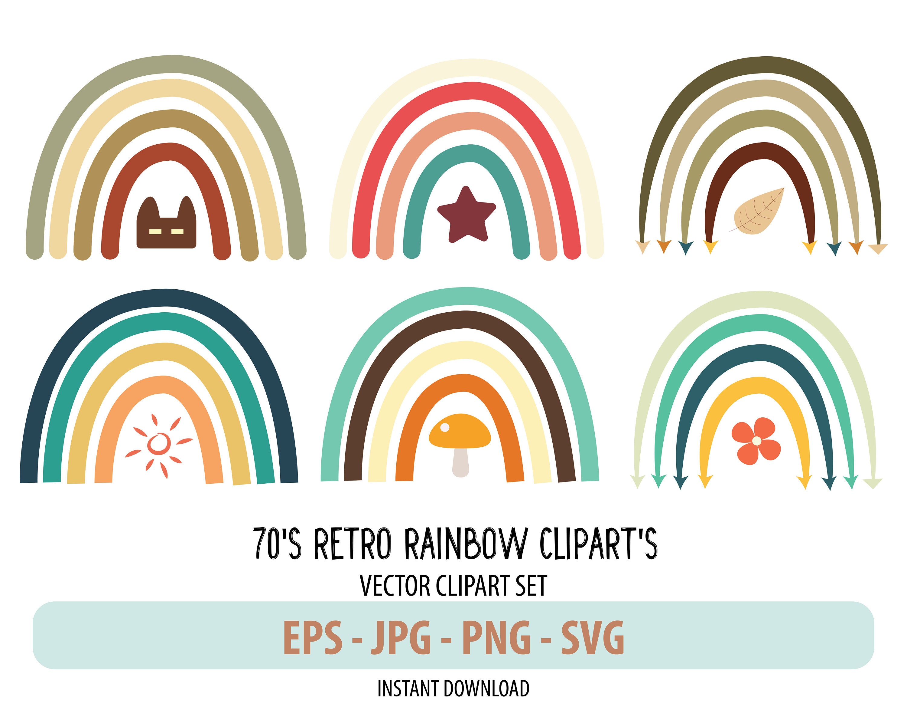 70's Retro Rainbow Clipart's - Vintage Rainbow - Instant Download - Etsy