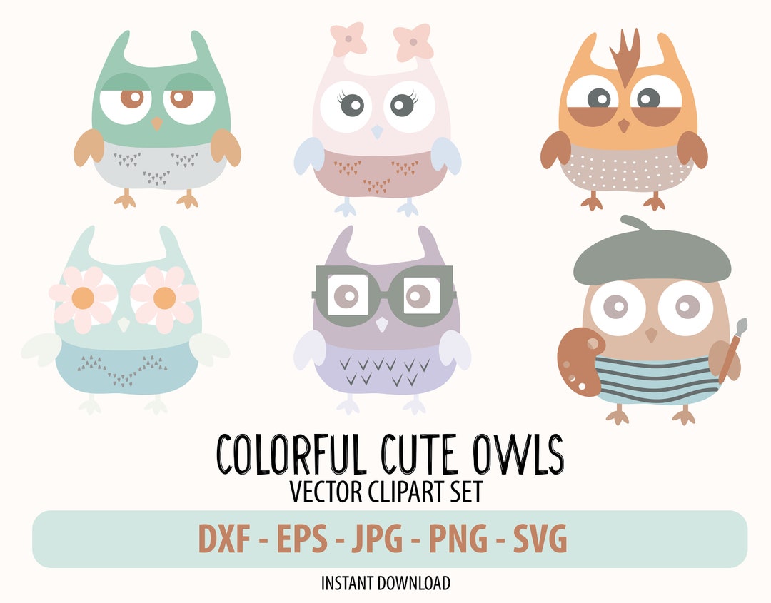 Cute Clipart's Owls Collections SVG Kawaii Owls EPS - Etsy