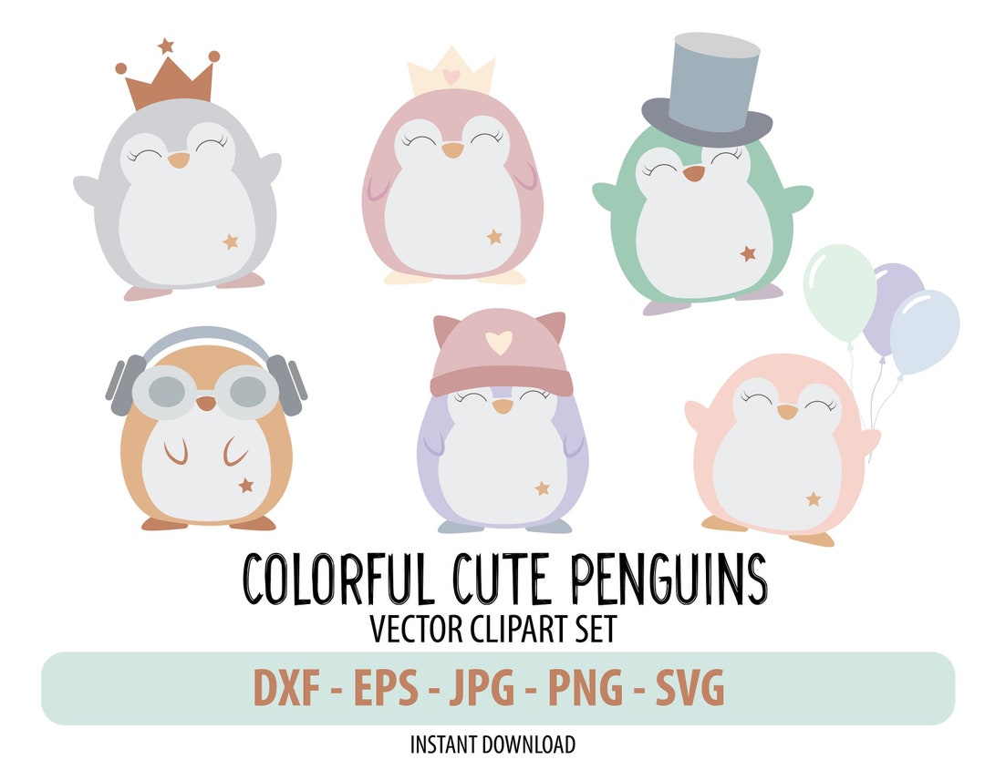 Cute Colorful Penguin Clipart - Penguins Digital Instant Download ...