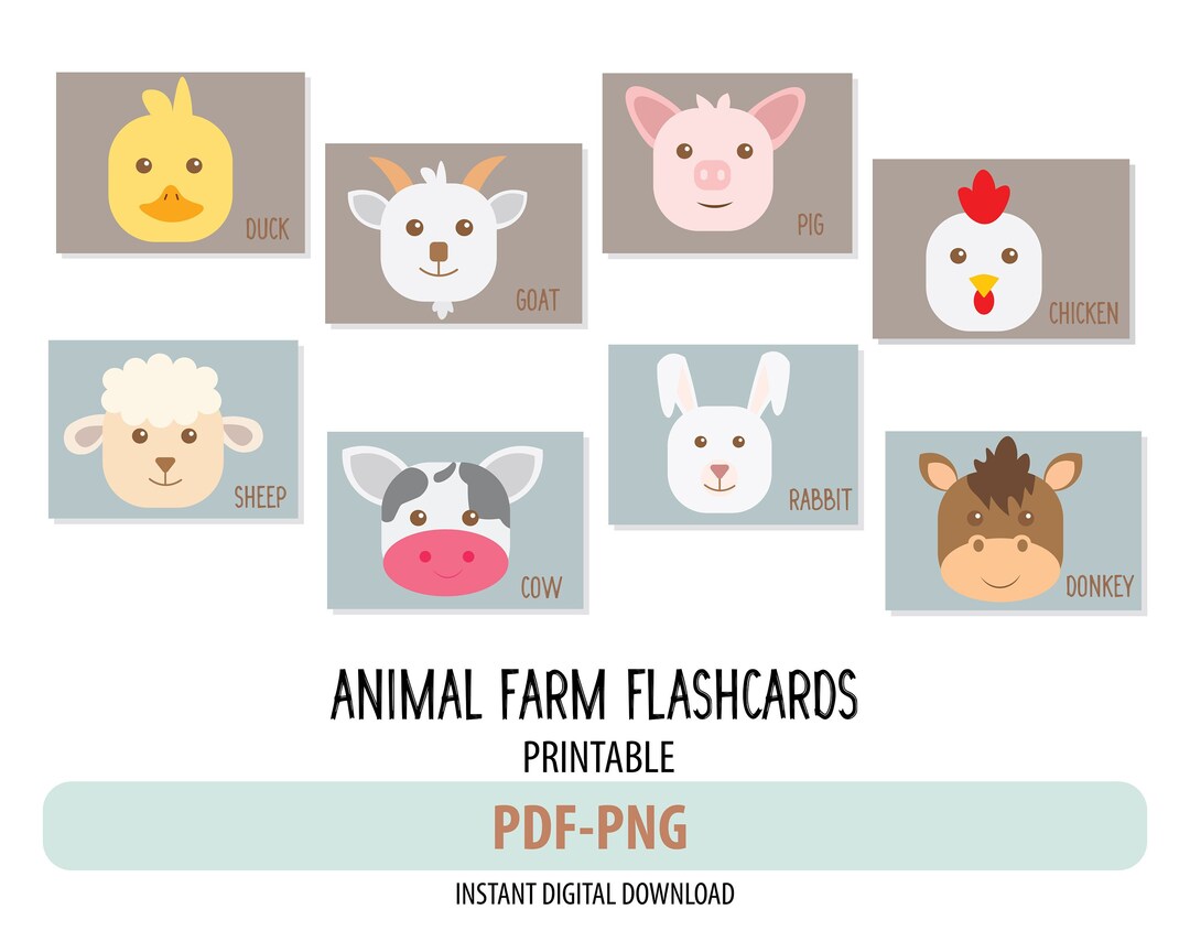 Animal Farm Printable Flashcards Toddler Preschool Homeschool Learning ...