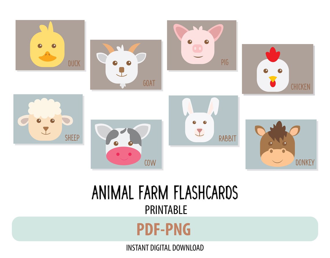 Animal Farm Printable Flashcards Toddler Preschool Homeschool Learning ...