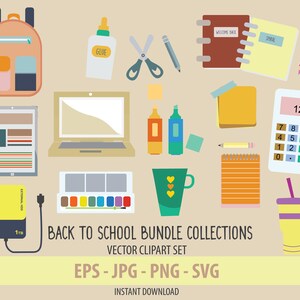 Back to School Bundle Clipart - Laptop - iPad - Bag - Watercolor ...